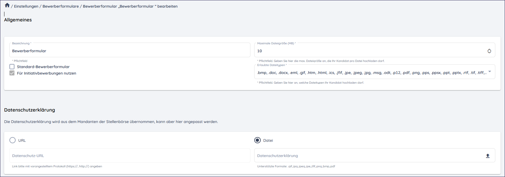 Wo kann man im zvoove Recruit das Bewerberformular anpassen?