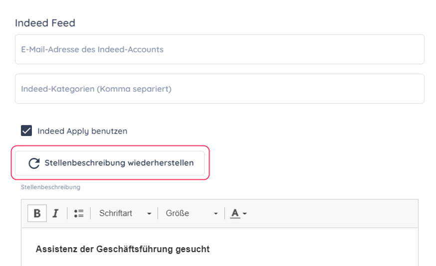 Vorlage für die Veröffentlichung bei indeed kann angepasst werden